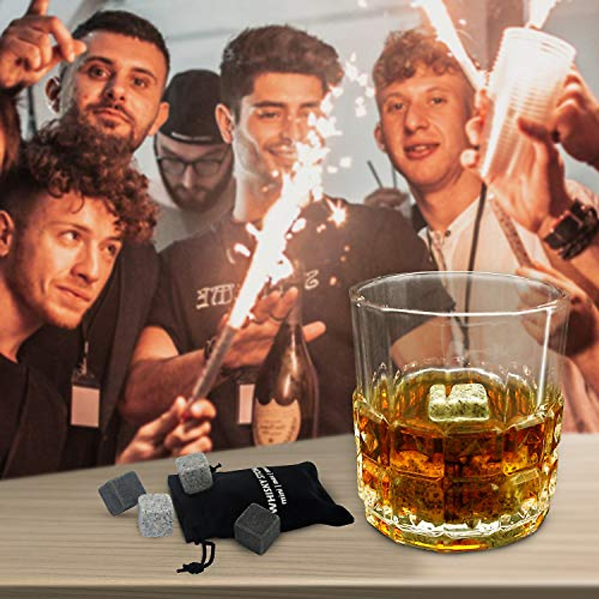 Gifts for Men Chilling Stones,12 Granite Stones Whiskey Gifts for Boyfriend Dad Bar Party Fathers Day Christmas Birthday Festival Anniversary or Retirement