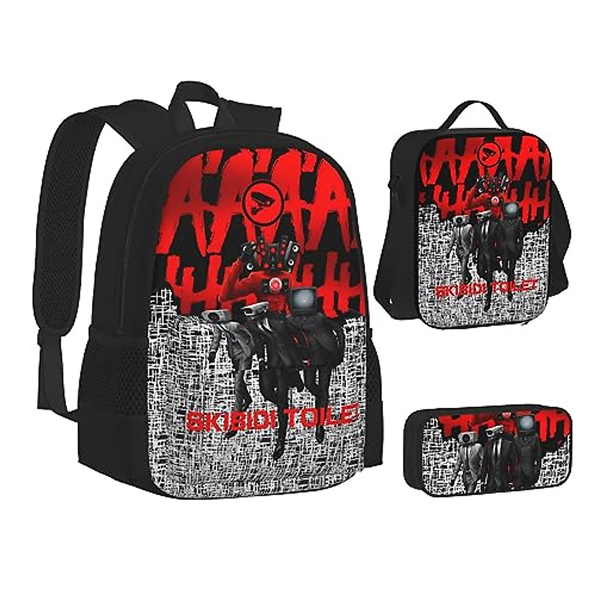 Moare Skibidi Toilet Backpacks Set for University with Backpacks Lunch Bag Pencil Case Pencil Bag