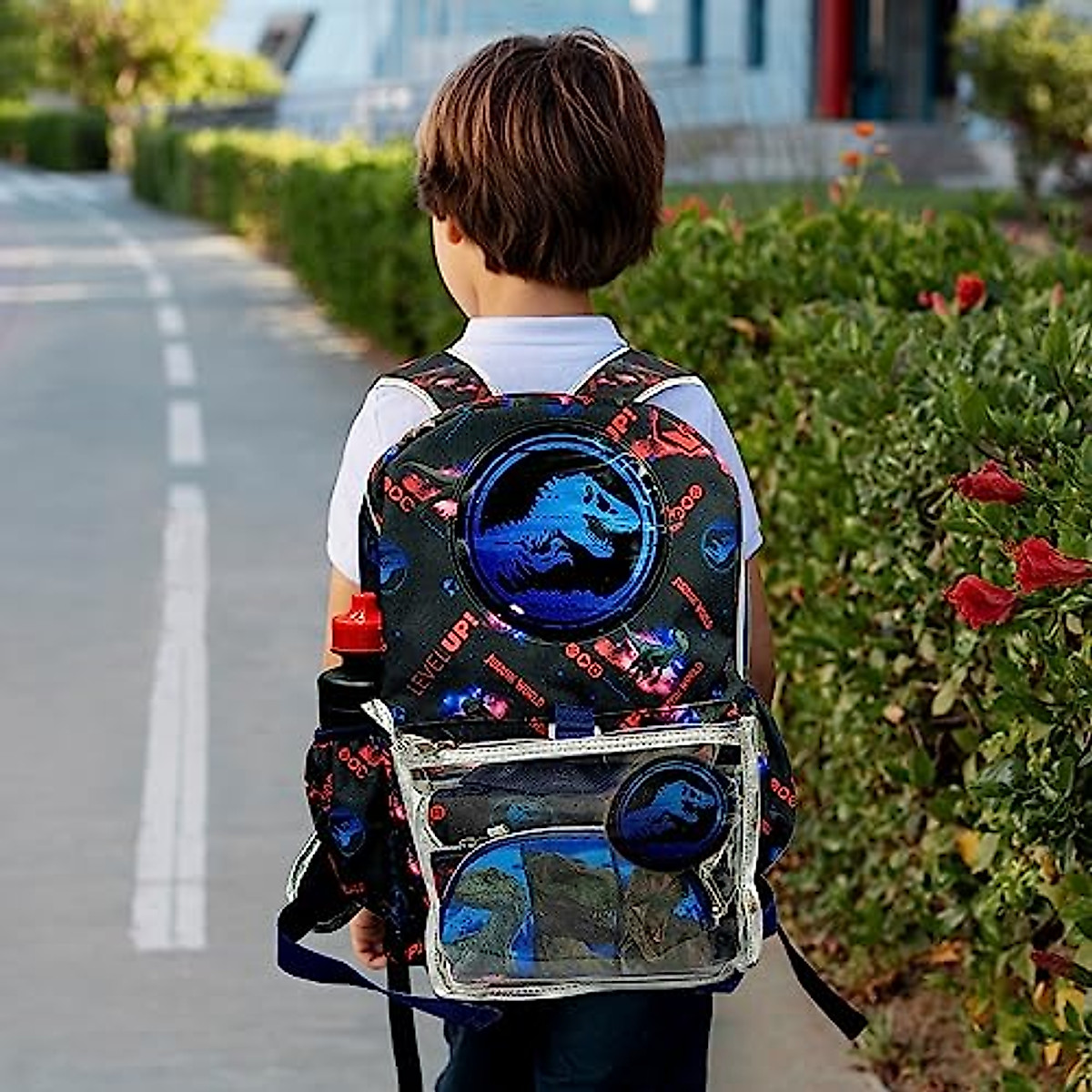 Fast Forward Jurassic Park Backpack for kids - 6 pieces Set, Dinosaur Backpack with Lunch Box, Perfect for Back to School & Elementary Age Boys