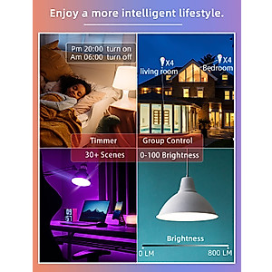 Dawwee Color Changing Light Bulb App Control, 2.4Ghz WiFi and Bluetooth Smart Light Bulbs Music Sync, Magic RGB Light Bulb Compatible with Alexa Google, E26 LED Light Bulb, 4 Pack