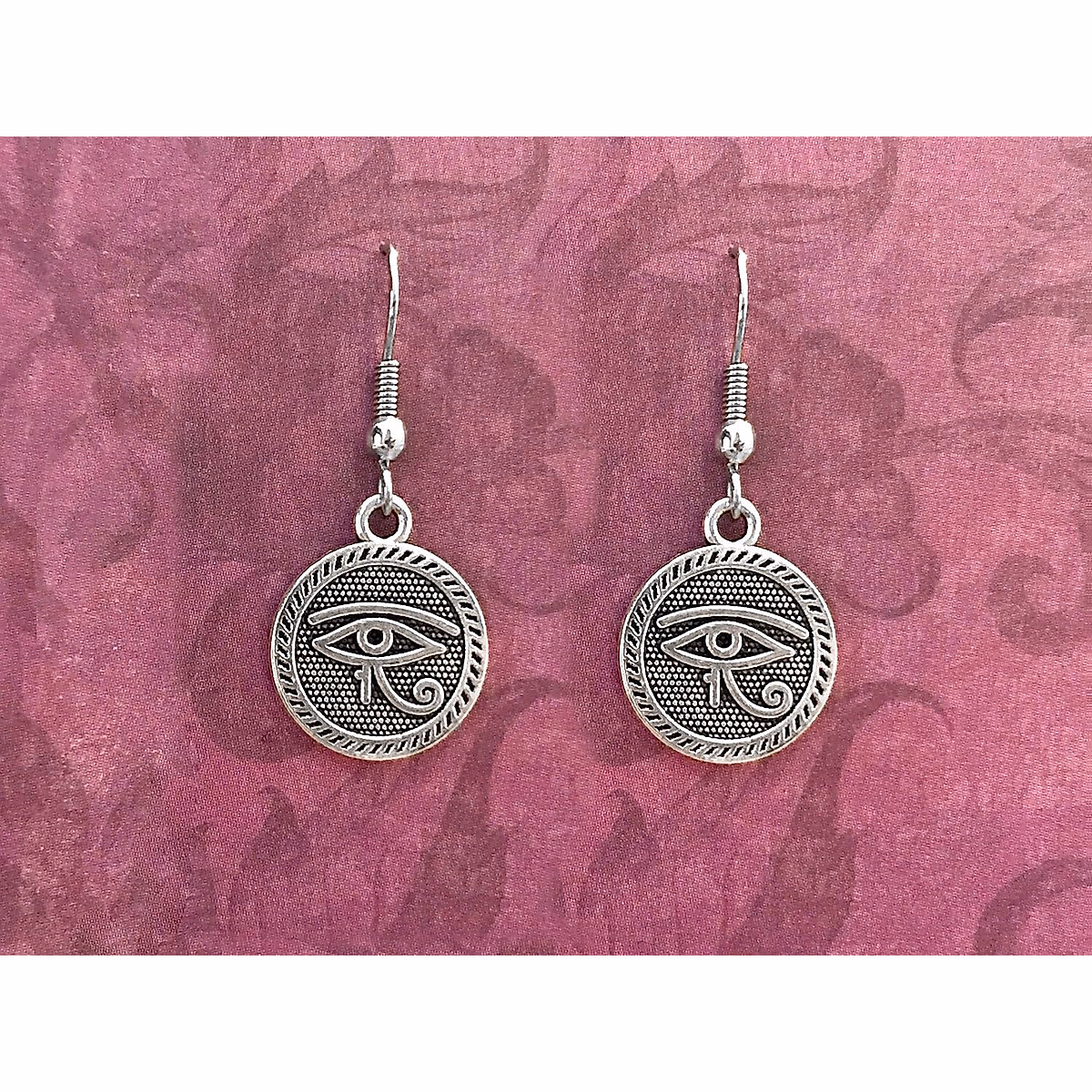 Eye of Horus Egyptian Earrings, Silver Tone, with Message Card