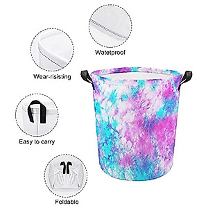 BlueKeyStudio Pink Blue Tie Dye Funny Print Laundry Basket Clothes Hamper for Toy Storage, One size
