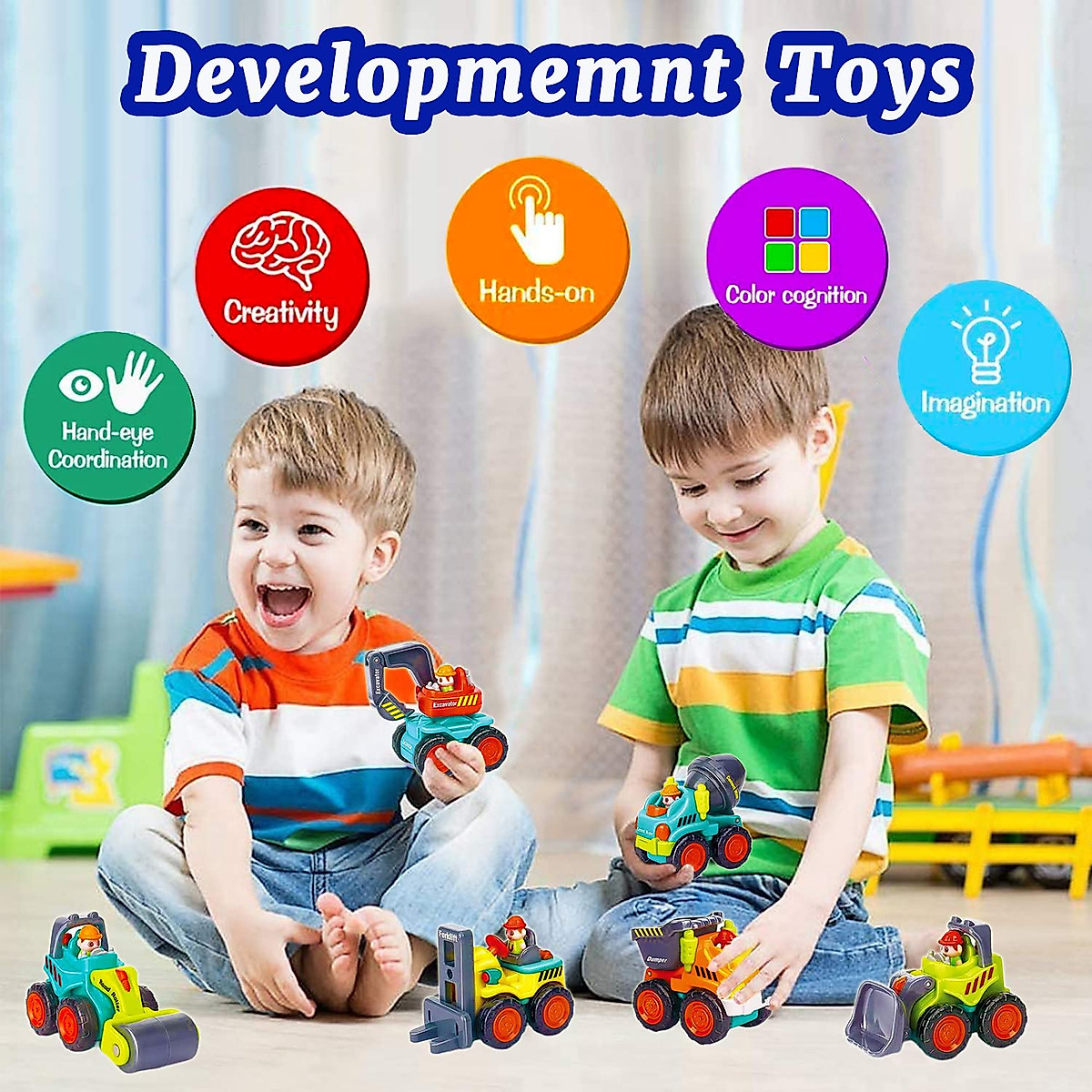 HOLA Mini Toddler Construction Vehicles Playsets Dump Truck, Excavator, Bulldozer, Cement Mixer, Forklift, Road Roller, Construction Trucks Car Toys for 18 Months+ Old Boy