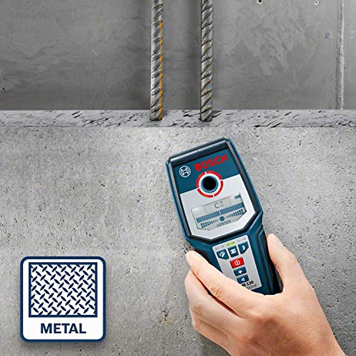 Bosch Professional Stud Finder GMS 120 (Drill Hole Marker, max. Detection Depth Wood/Magnetic Metal/Non-Magnetic Metal/Live Cable: 38/120/80/50 mm, in Cardboard Box) - Amazon Exclusive Set