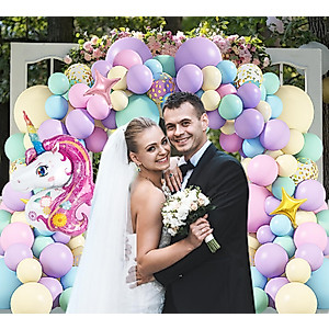 Unicorn Balloons Arch Garland Kit, 146Pcs Rainbow 40" Unicorn Balloon Pastel Pink Purple Blue Confetti Balloons Happy Birthday Banner for Ice Cream Baby Shower Unicorn Birthday Party Decorations