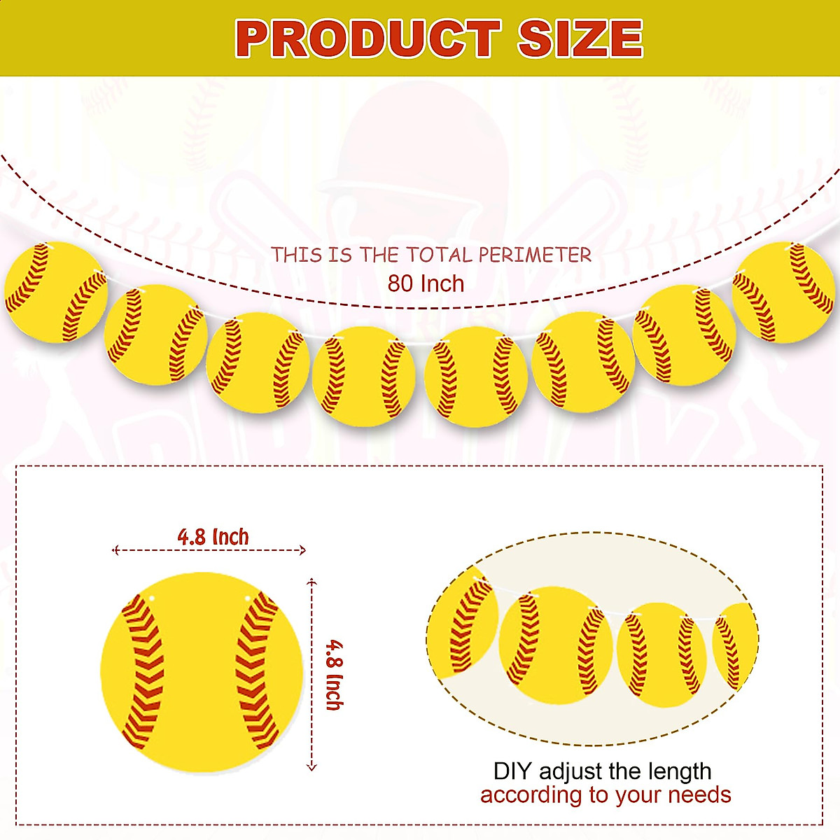Softball Party Banner,4Pcs Softball Paper Garland for Baby Shower Sports Theme Party Decorations,Softball Birthday Party Photo Prop Pennant Supplies