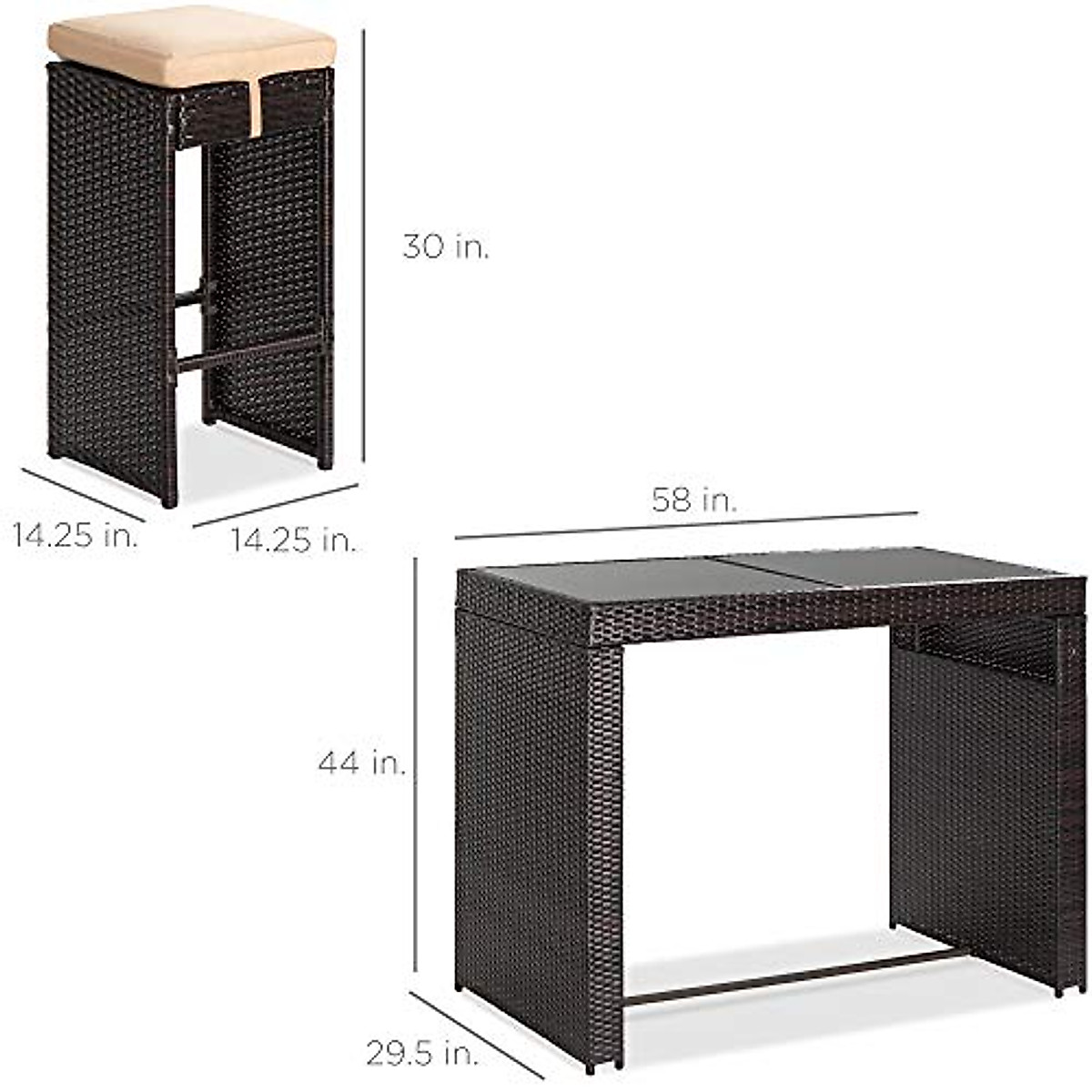 Best Choice Products 7-Piece Outdoor Wicker Bar Dining Set, Rattan Patio Furniture for Backyard, Garden w/Glass Table Top, 6 Stools, Removable Cushions - Brown/Beige