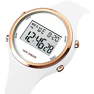 XCZAP Ladies Outdoor Sport Watches Alarm Clock 5Bar Waterproof LED Women Digital Watch (White)