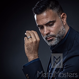 Metal Masters 8 MM Men's Titanium Ring Wedding Band with 9 Large Channel Set Cubic Zirconia CZ Size 12