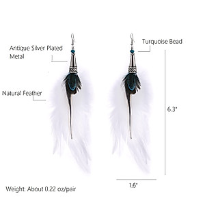 RUOFFETA Zinc Long Feather Earring, Handmade Boho Bohemian Multicolor Tassel Feather Earrings for Women, Style B