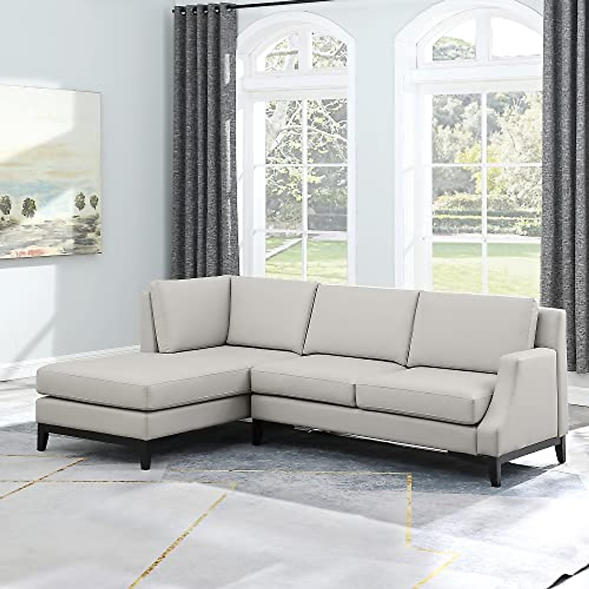 Farati Sectional Sofa L Shape with Left Chaise, Modern Leather Couch for Living Room Small Space, Silver Grey