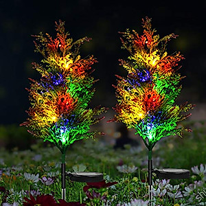 Idefair Solar Garden Lights 2 Pack Outdoor Multi-Color Changing LED Stake Lights Flower for Garden, Patio, Yard and Decoration (Coniferous Tree,2 Pack)