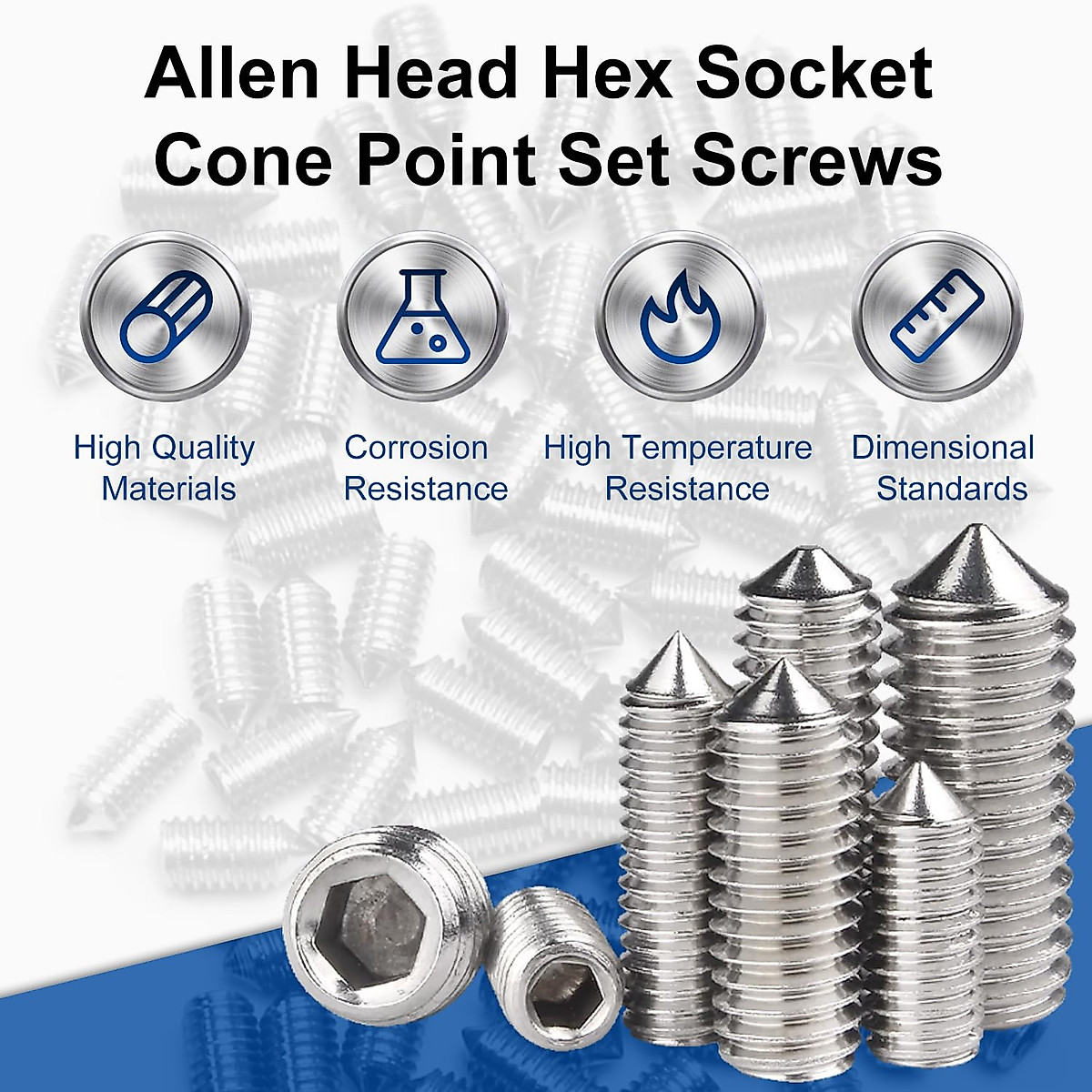 MroMax 30Pcs M5 x 16mm Tip Set Screw, 304 Stainless Steel Internal Hex Allen Head Drive Cup Point Screws Silver Cone Point Socket Grub Screws for Towel Rack Door Knob