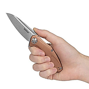 Kershaw Copper Natrix Pocket Knife; 3.25 in. D2 Corrosion Resistant Steel; Heavy Stonewashed Copper Handle, KVT Ball Bearing Opening (7007CU)