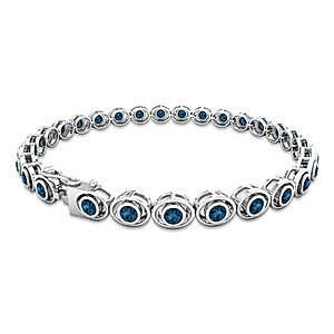 Certified London Blue Topaz Tennis Bracelet For Women, AAA Quality, December Birthstone Bracelet, 14K White Gold, 6.5 inches