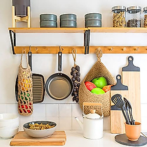 4 Pcs Jute Hanging Fruit Baskets for Kitchen Boho Hanging Wall Basket Handwoven Potato Garlic Onion Pantry Storage Baskets for Kitchen Wall Home Restaurant Vegetable Holder (Khaki, Classic Style)