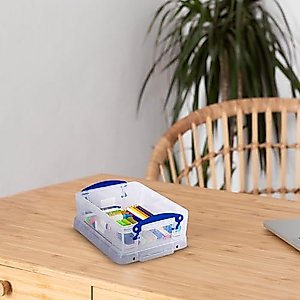Really Useful Box 1.75 Liter Plastic Stackable Storage Container with Snap Lid & Built-In Clip Lock Handles for Home or Office Organization, 4 Pack