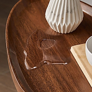 WANLIAN Small Side Table,23inch C Shaped End Table for Sofa and Bed, TV Tray Table with Metal Frame for Couch, Living Room, Bedroom (Brown+Gold)