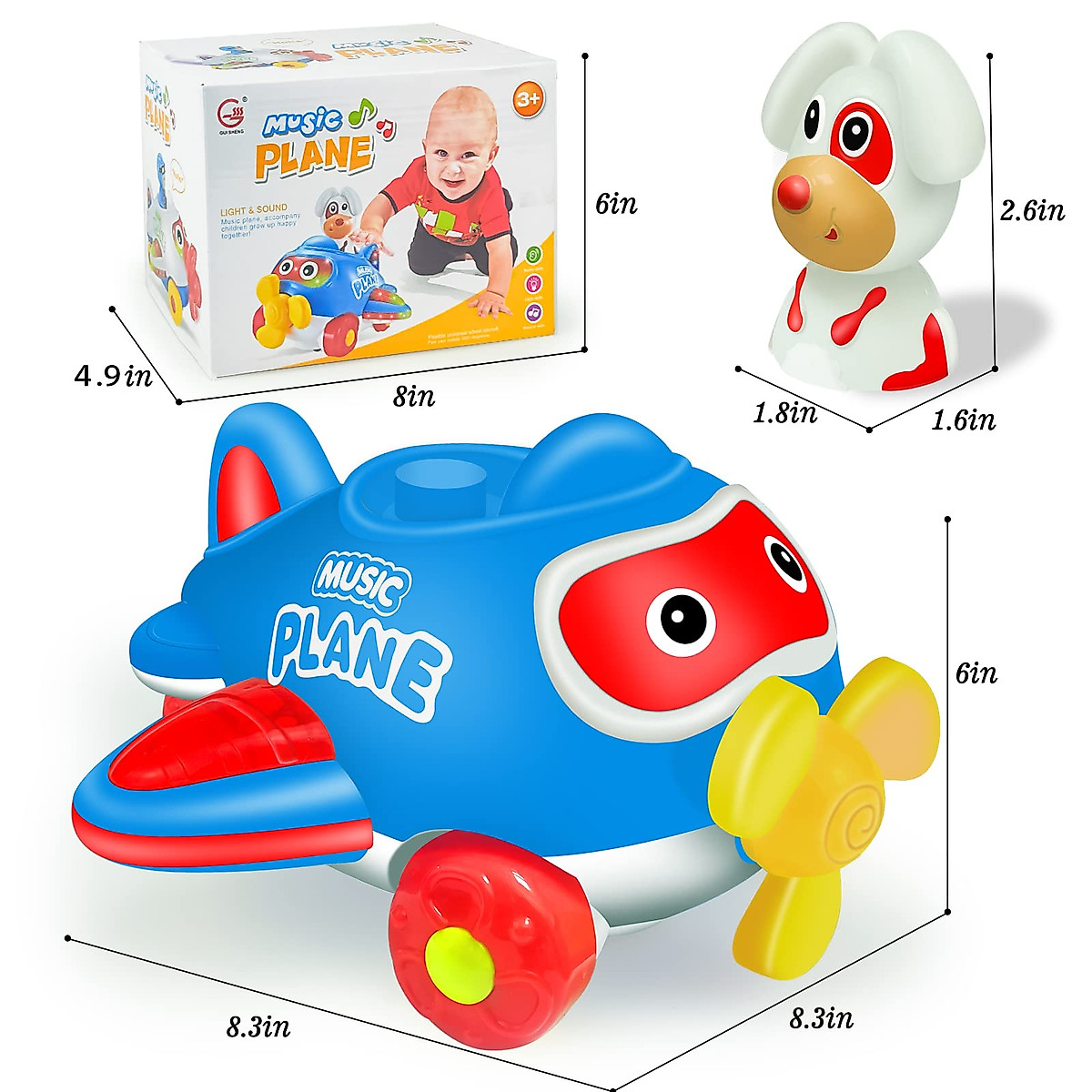 Baby Toys for 1 Years Olds, Bump & Go Baby Toys 12-18 Months Plane Musical Toys with Music Light-Up Airplane Toddlers Toys for 6+ Months Baby Crawling Toys Christmas Birthday Gifts