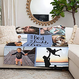 Best Daddy Ever Custom Throw Blanket with Photo Gifts Personalized Blankets with Pictures Customized Blanket for Dad Grandpa on Fathers day Halloween Christmas New Year from Daughter Son Wife
