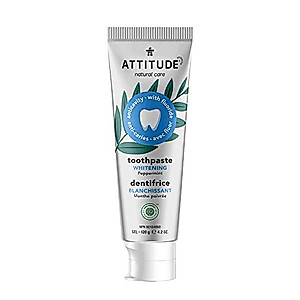 ATTITUDE Toothpaste with Fluoride, Prevents Tooth Decay and Cavities, Vegan, Cruelty-Free and Sugar-Free, Whitening, Peppermint, 4.2 Oz