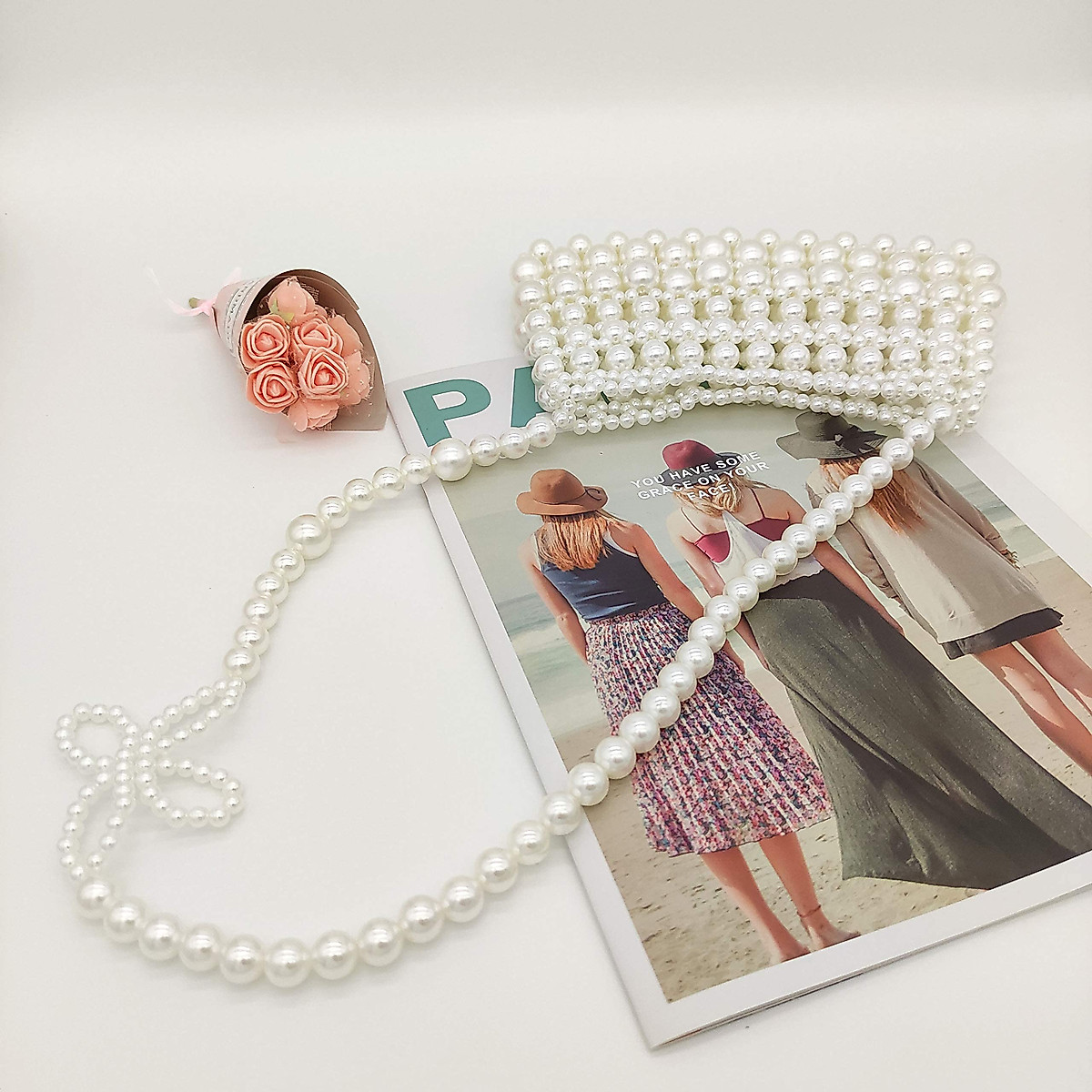 Grandxii Clutch Purse Pearl Women shoulder Handbags Evening Purses Small Wallet Handmade Pearl Bag