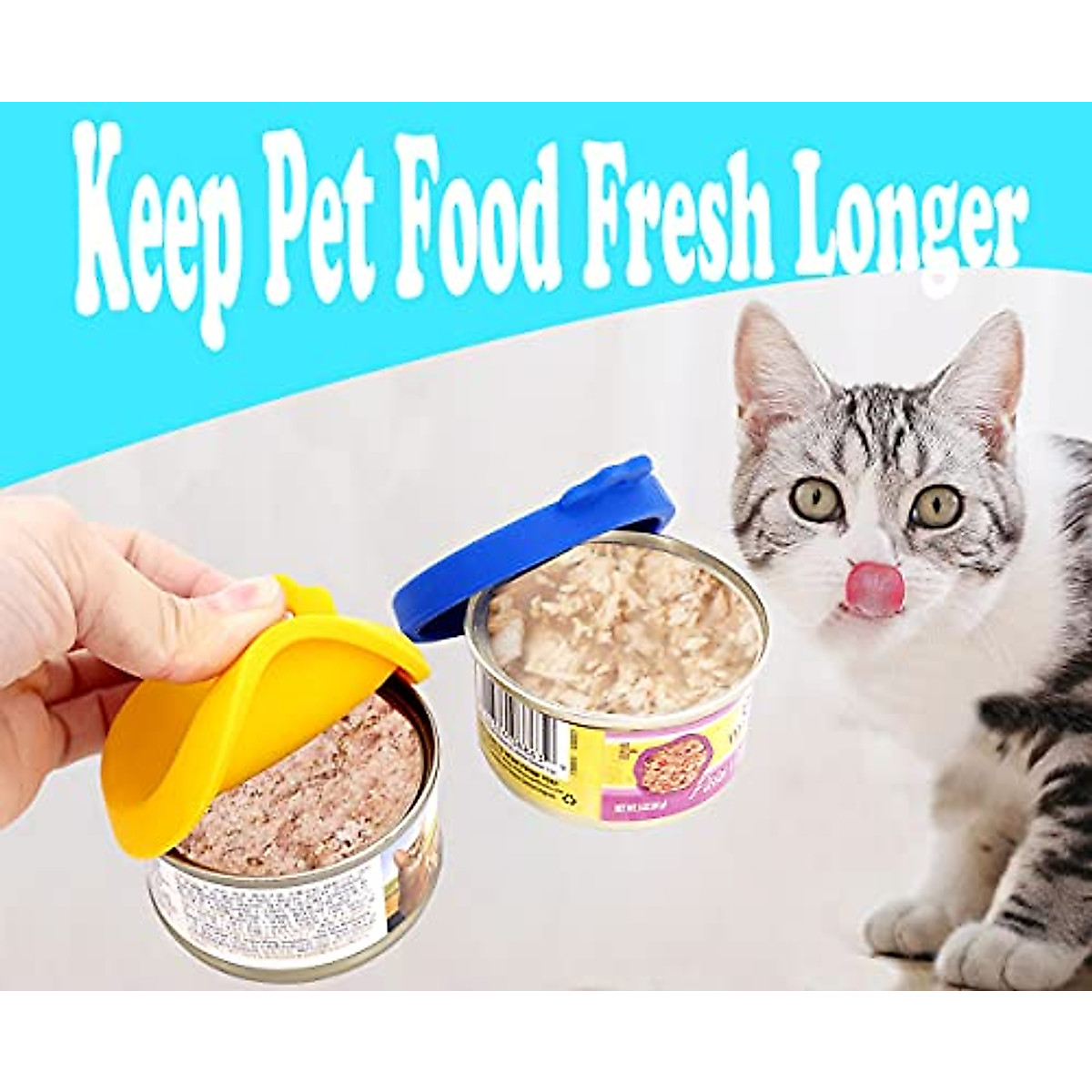 COMTIM Cat Food Can Lids, Silicone Pet Food Can Lids Small Cat Food Can Lids Covers for 3 oz Cans, 2 Lids with a Cat Food Spoon