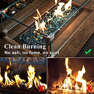 GASPRO 38.5 x 7.5 Inch Glass Wind Guard and 10LB Caribbean Blue Fire Glass Beads for Rectangular Fire Pit Table, with Hard Aluminum Corner Bracket & Rubber Feet, Easy to Assemble