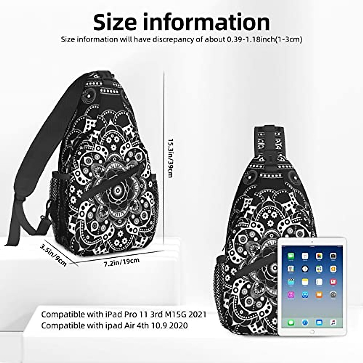 NiuKom Tribal Ethnic Floral Mandala Black Crossbody Bags for Women Trendy Sling Backpack Men Chest Shoulder Bag Gym Cycling Travel Hiking Daypack