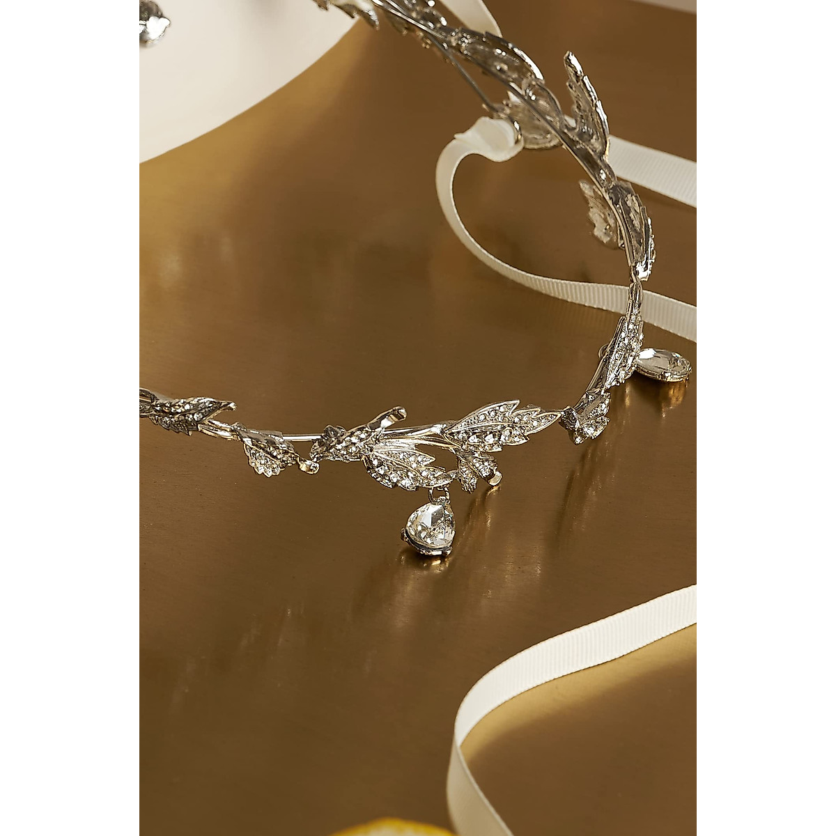 BABEYOND Elegant Rhinestone Leaf Wedding Bridal Bridesmaid Forehead Band Dangle Rhinestone Bridal Tiara Crown with Gift Box , Silver, One size