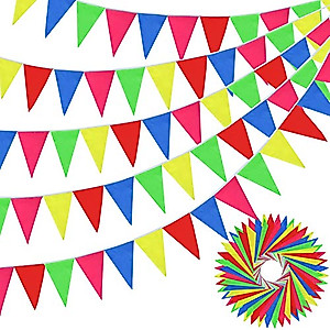 1640 ft 1200 Pieces Flags Banner Colorful Pennant Flags Banner Nylon Pennant Flags Cloth Triangle Flags Banner for Birthday Party Celebrations Christmas Shops Decorations,10 Strings
