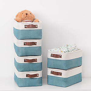 HNZIGE Fabric Storage Baskets for Organizing Small Baskets for Shelves, Laundry, Nursery, Closets, Decorative Baskets for Gifts Empty (White&Teal)
