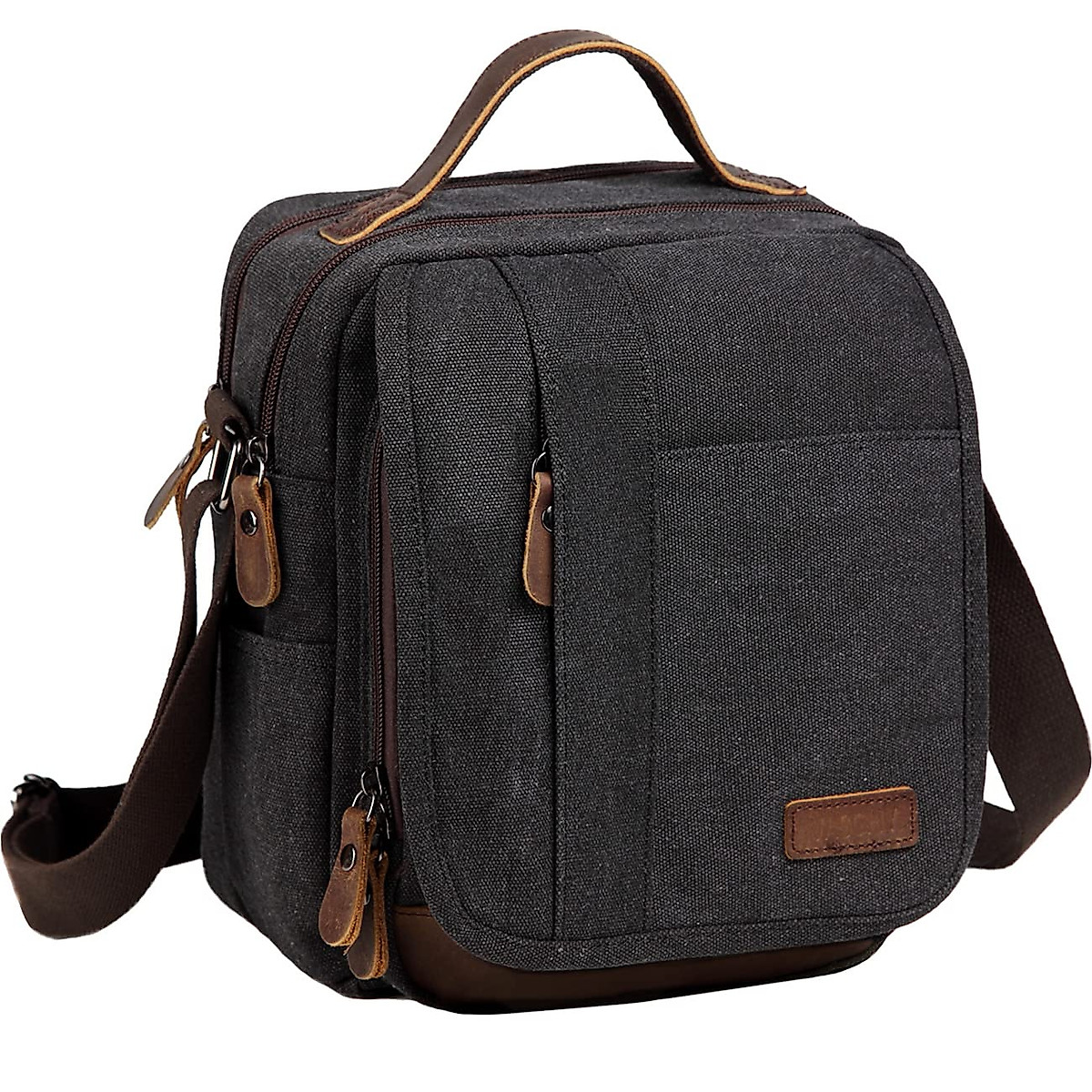 VASCHY Messenger Bag Small, Leather Canvas Water Resistant Crossbody Shoulder Bag Purse for Men and Women Dark Gray