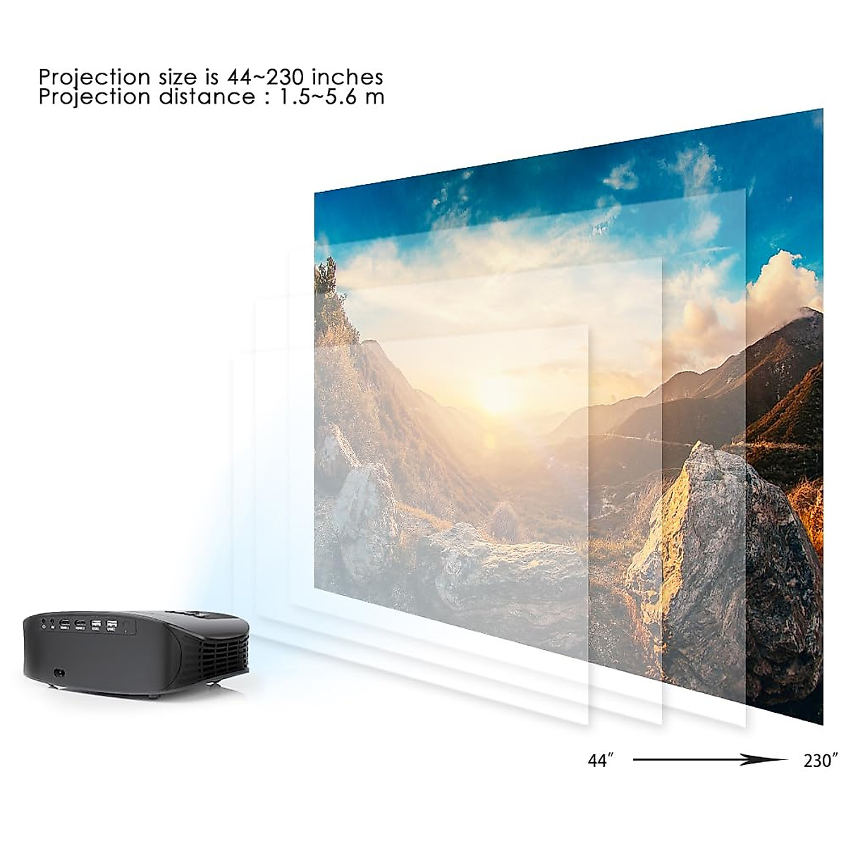 Projector, GooDee 2023 Dolby Native 1080P Video Projector, 9500L Outdoor Movie Projector, 230" Supported Home Projector, Compatible with Fire TV Stick, PS4, HDMI, VGA, AV and USB, Black (YG600)