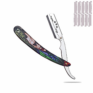 Joker Coated Barber Straight Edge Salon Hair Cut Razor 100% Stainless Steel with Blades By "FLAME STAR"