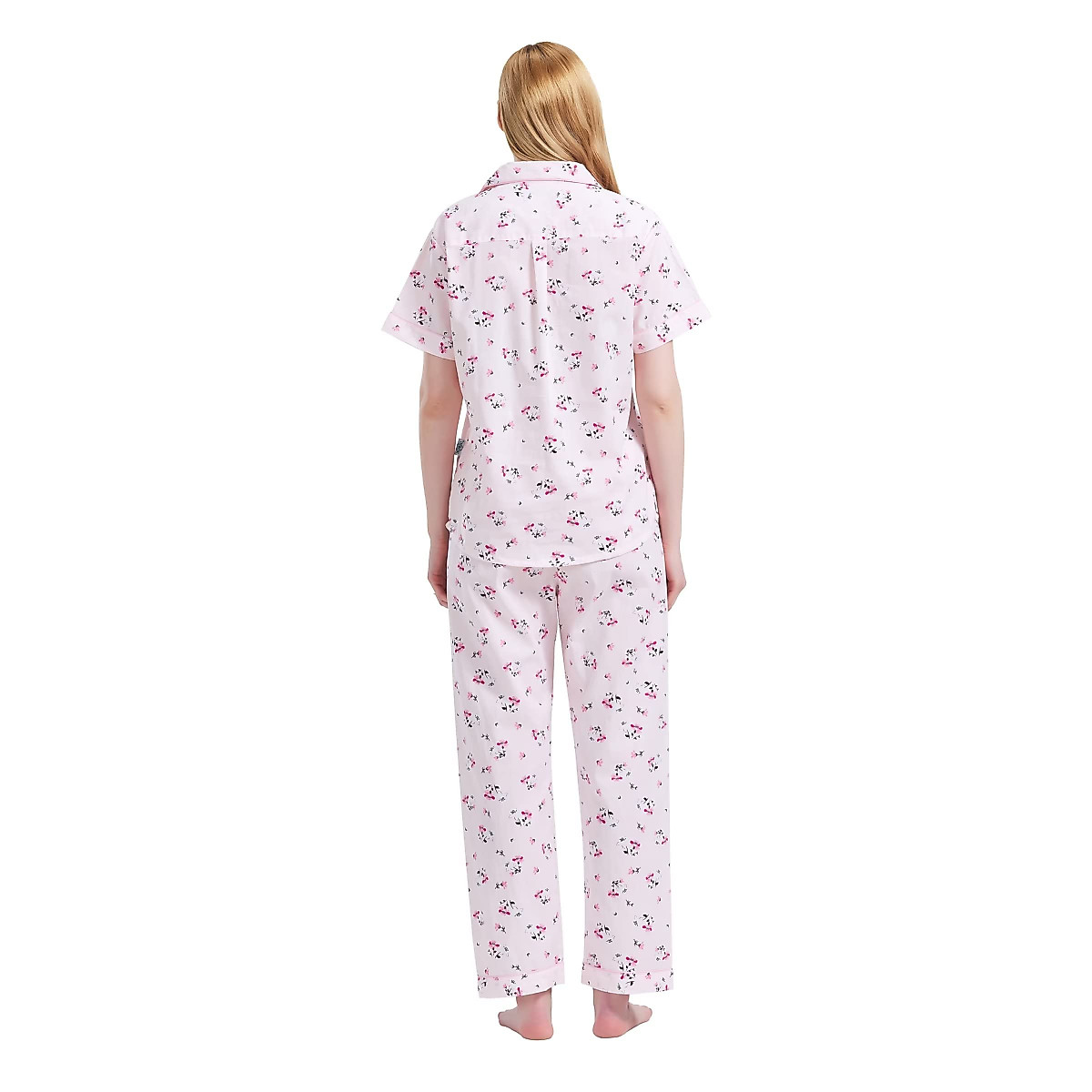 GLOBAL Women's 100% Cotton Pajama Sets | Two-Piece Soft Short-Sleeved and Long Pants PJs for Spring and Summer | Button Down Front Top and Drawstring Waist Bottom Nightwear