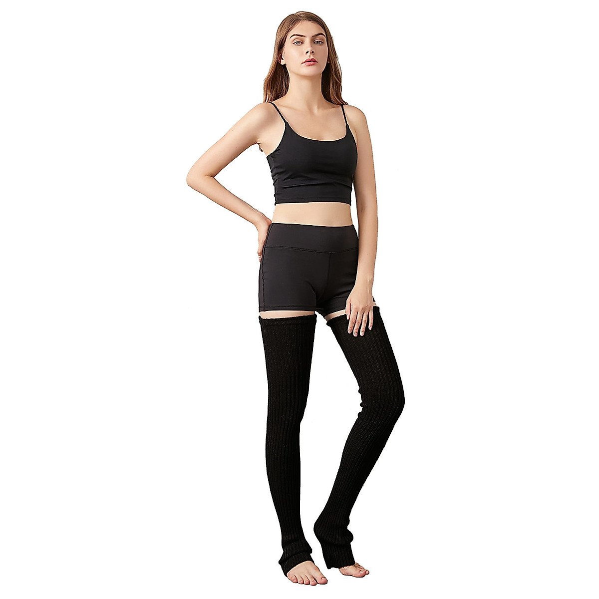 Henwarry 27 or 34 Inch Length Leg Warmers Knit Over the Knee Extra Long Winter Soft Thick Thigh High Footless Socks for Women (34 Inch, A01-Black)