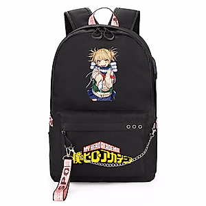 SPIRTUDE My Hero Academia Backpack for School Toga Bookbag Anime Rucksack with USB Charging Port 17inch (Toga Black)