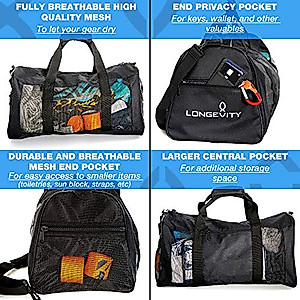 Longevity Gear Duffle Mesh Bags With Bottle Pocket, Breathable Duffel Bag for Sweaty Clothes and Equipment, Workout Bag, Gym Bag, Wrestling Bag, Swimmers, Active Athletes, | No More Stink