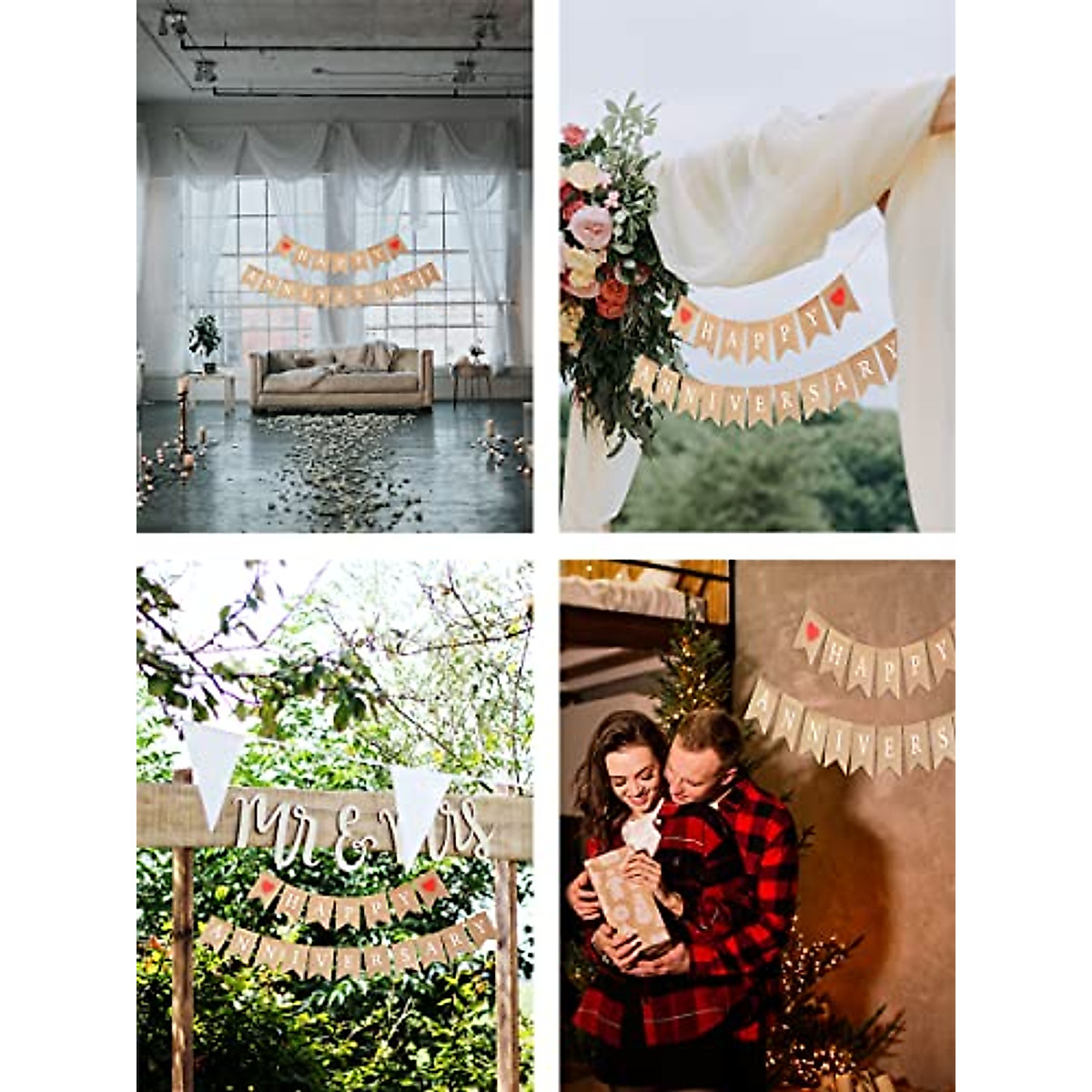 Mandala Crafts Happy Anniversary Banner Burlap Garland - Happy Wedding Anniversary Banner - Happy Anniversary Decorations for Party