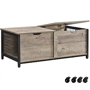 VASAGLE Coffee Table, Living Room Table with Flip Tops, 2 Hidden Compartments and Casters, Storage Cabinet, for Living Room, Bedroom, Industrial, 39.4 x 21.7 x 17.7 Inches, Greige and Black ULCT231B02