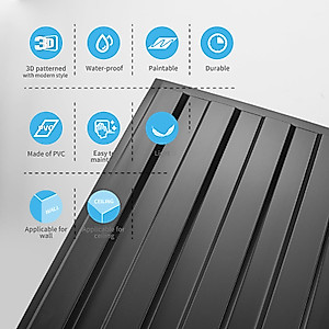 Art3d 12 Pack 2ft x 4ft Drop Ceiling Tiles in Black, Slat Design 3D Wall Panels for Interior Wall Decor 24in x 48in