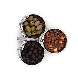 Arthur Court Sand-Cast Aluminum 3 Compartment Olive Pattern Condiment Serving Bowl 9 inch Diameter 4 inch Tall