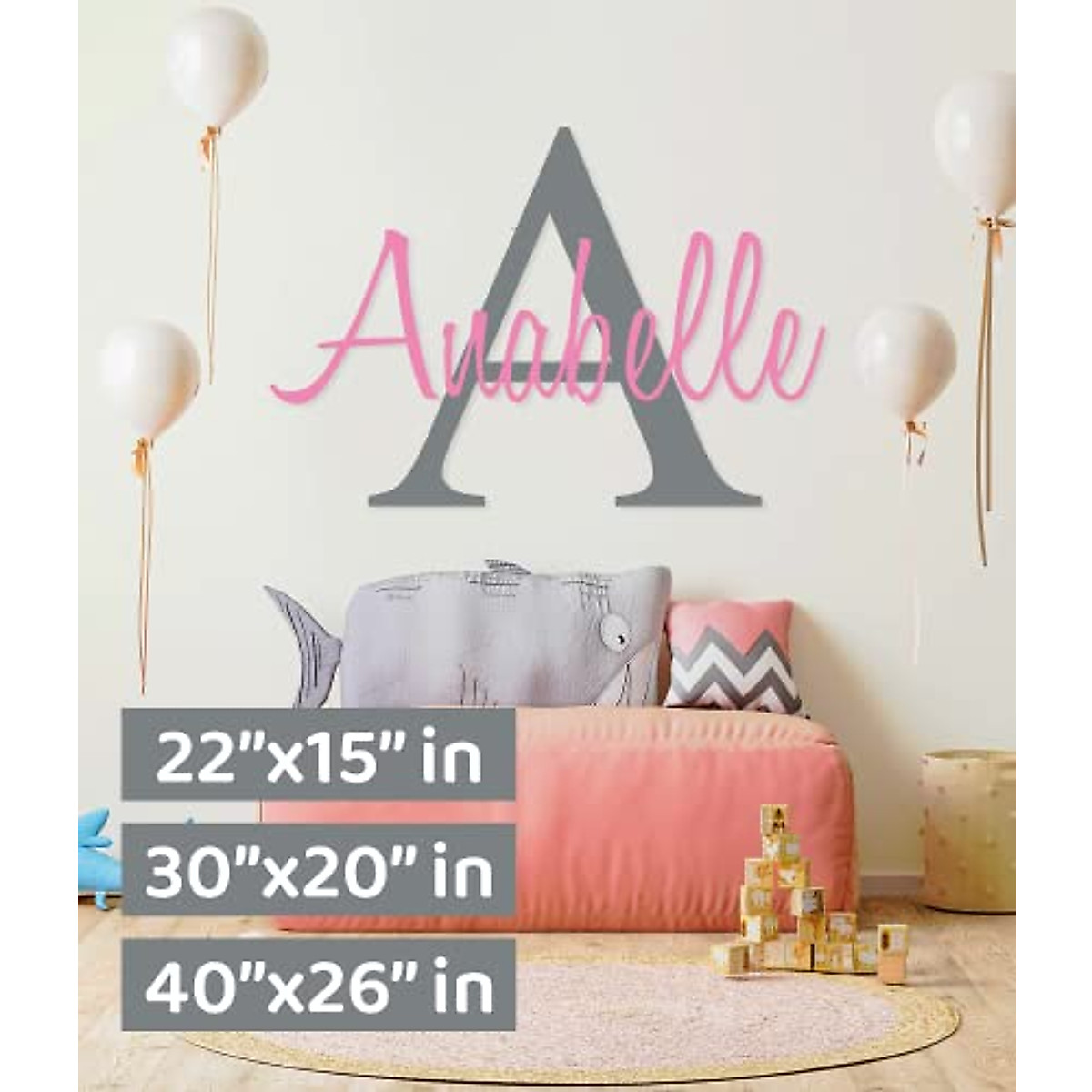 Custom Name & Initial - Premium Series - Baby Boy - Wall Decal Nursery for Home Bedroom Children (M511) (Wide 22" x 15" Height)