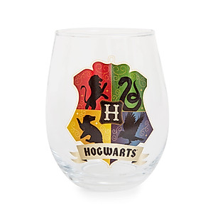Silver Buffalo Harry Potter Hogwarts Crest 20-Ounce Stemless Wine Glass | Wizarding World Tumbler Cup For Mimosas, Cocktails