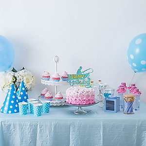 Fisherman Happy Birthday Cake Topper, Glitter Happy 30th 40th 45th 50th 60th 70th Birthday Cake Decoration, Funny Fishing Fisherman Theme Party Supplies - Sky Blue&Golden