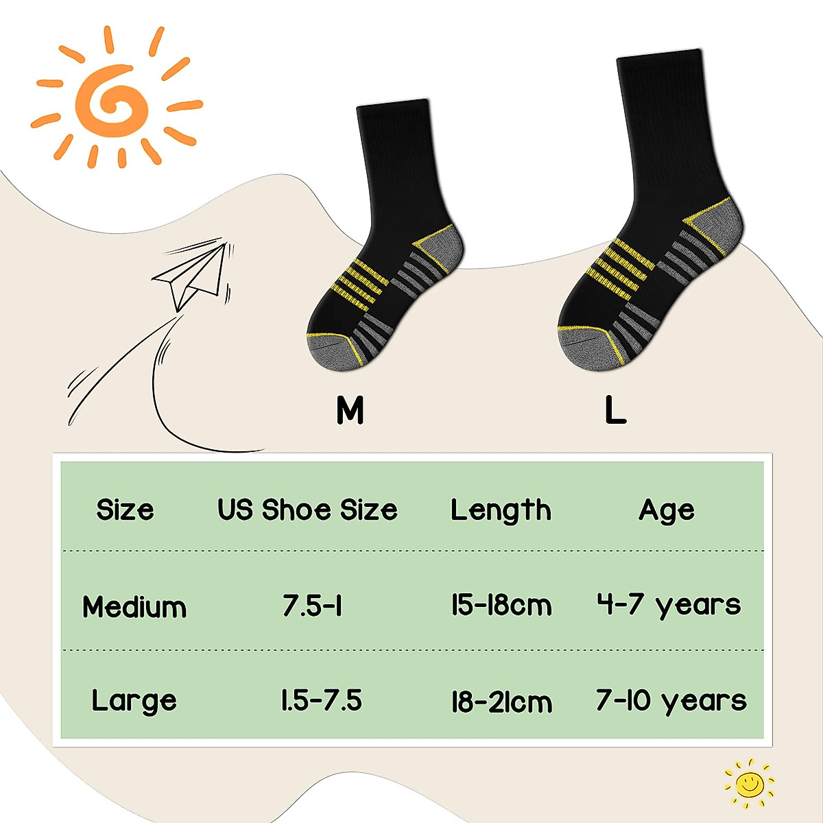 Comfoex Boys Crew Socks For Kids 4-6 6-8 8-10 Years Old Athletic Long Socks With Cushioned Sole 6 Pairs