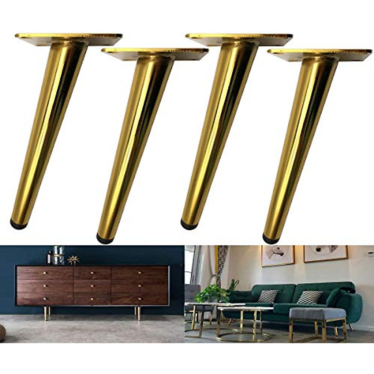 Bikani Golden Sofa Legs Round Solid Metal Furniture Legs Sofa Replacement Legs Perfect for Mid-Century Modern/Great IKEA hack for Sofa, Couch, Bed, Coffee Table (Golden Color, 5 Inches,Set of 4)