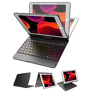 MMK iPad Keyboard Case for iPad 6th Gen 2018, iPad 5th Gen 2017, iPad Pro 9.7, iPad Air 2, iPad Air 1, Backlit 10 Color 360 Screen Rotation iPad Case with Keyboard, Auto Sleep/Wake - Black