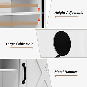 4 EVER WINNER White TV Stand for 65 Inch TV, 58" Farmhouse Entertainment Center with Sliding Barn Doors for Televisions up to 65+ Inch, TV Stand 65 Inch with Adjustable Shelf for Living Room